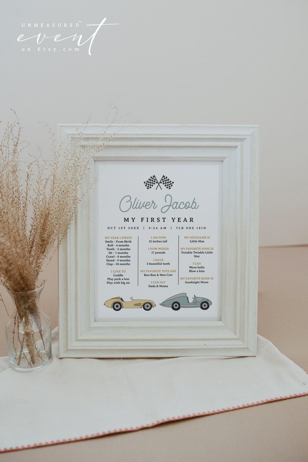 MAVERICK First Birthday Milestone Board Template, Race Car Milestone ...