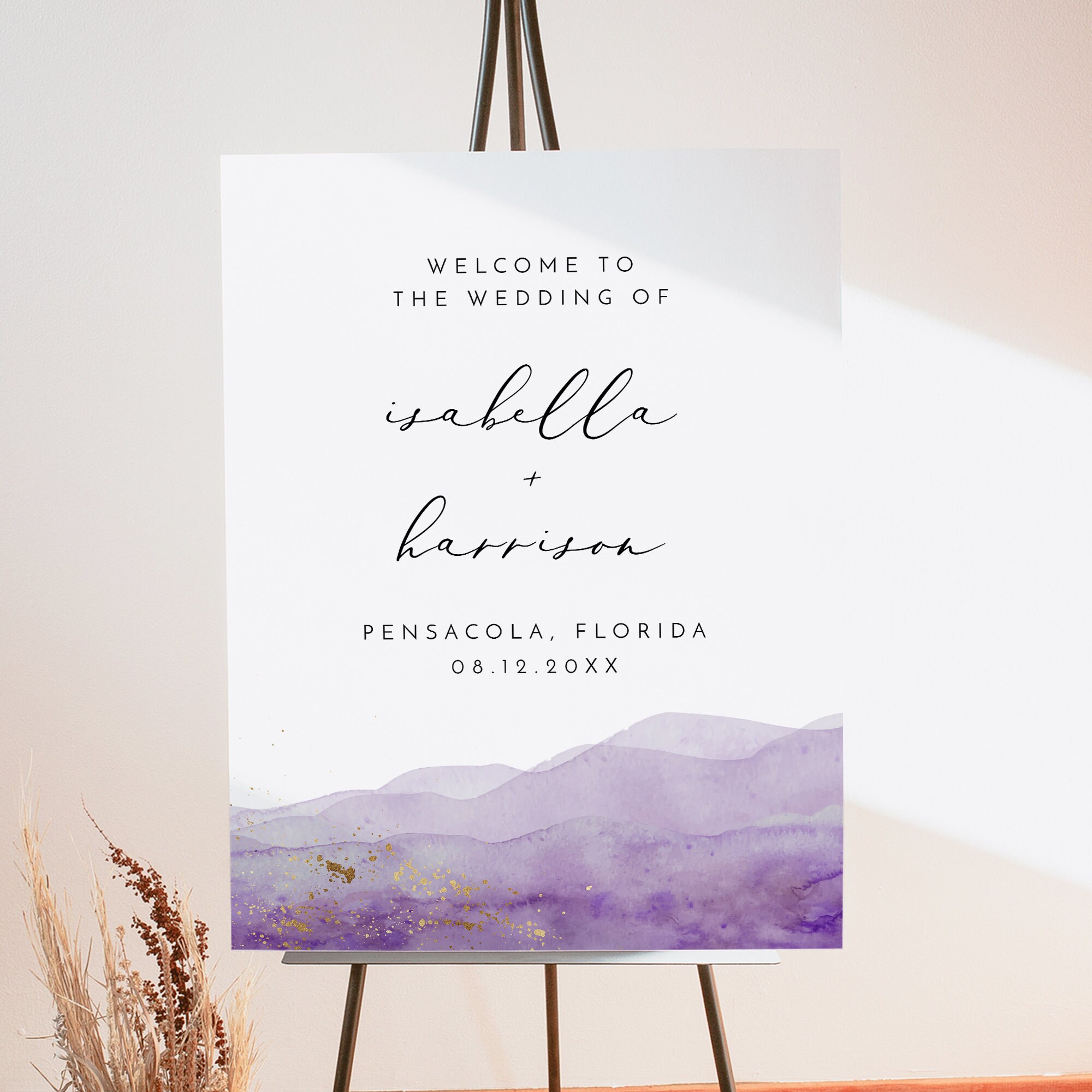 Wedding Welcome Sign Template, Lavender Wedding Welcome Sign, Purple ...