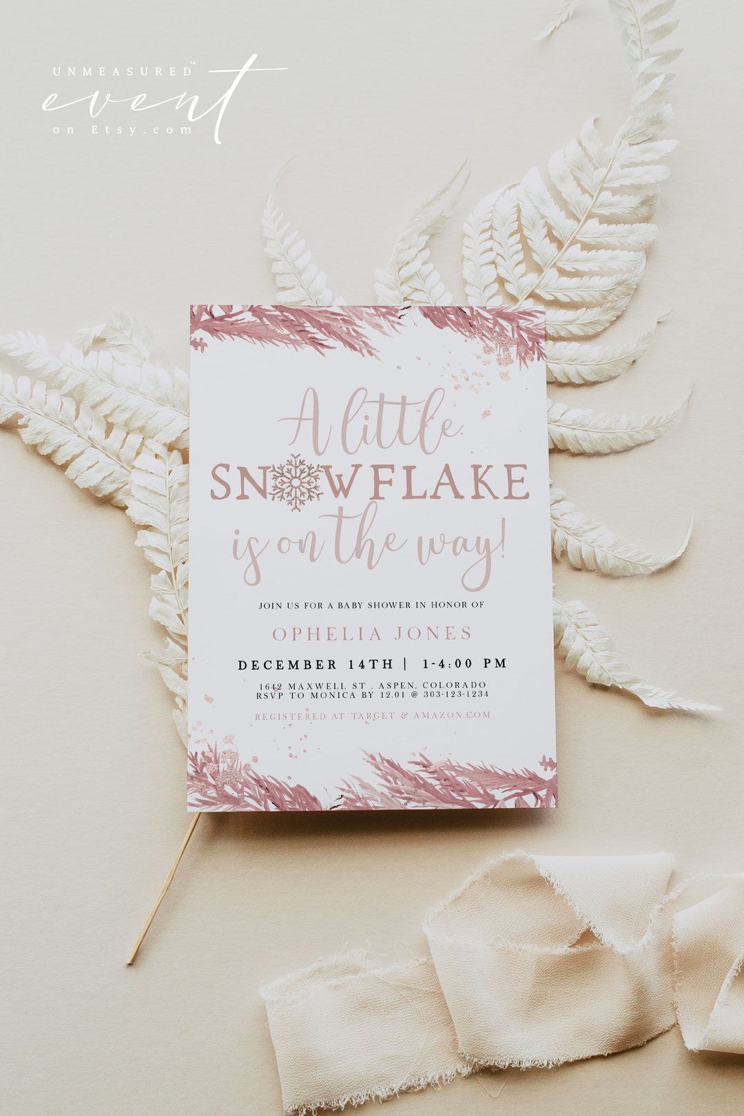 RORY Pink Winter Baby Shower Invitation Template, Blush Little ...
