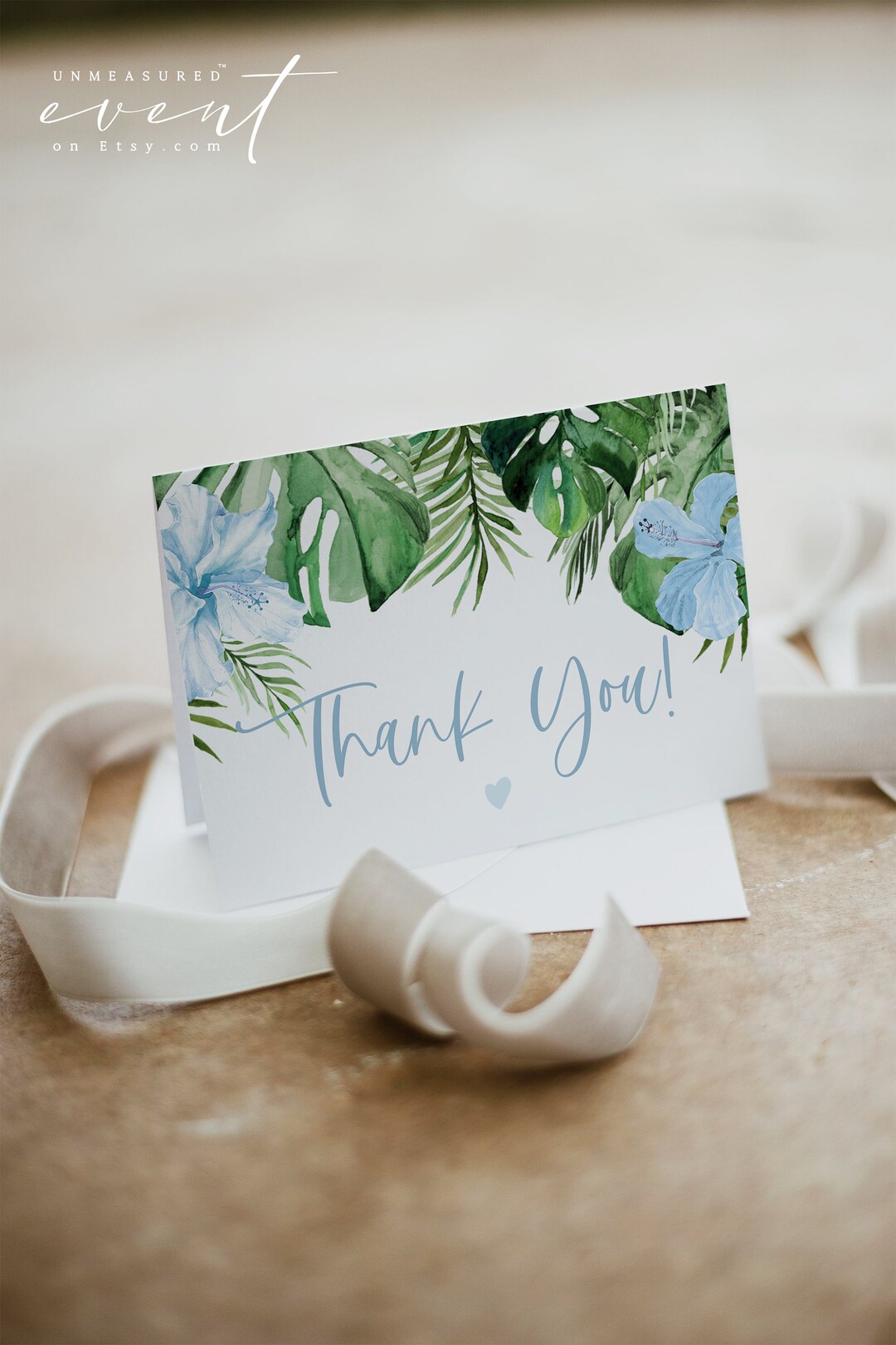 Tropical Thank You Card Template, Hibiscus Thank You Card, Palm Leaf ...