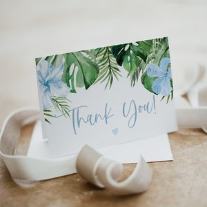 Tropical Thank You Card Template, Hibiscus Thank You Card, Palm Leaf ...