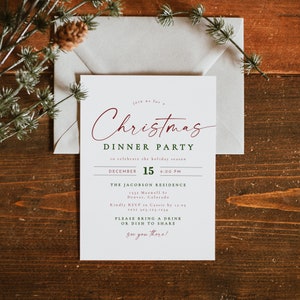 BLAIR Modern Minimalist Red and Green Christmas Dinner Party Invitation ...