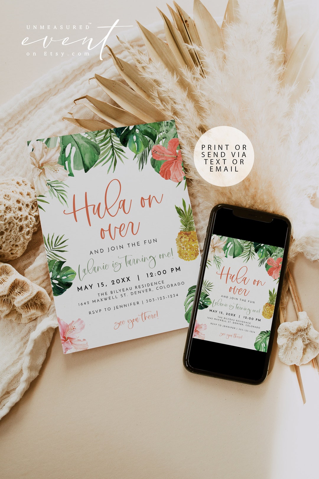 LALANI 1st Luau Birthday Invitation Template Luau First - Etsy