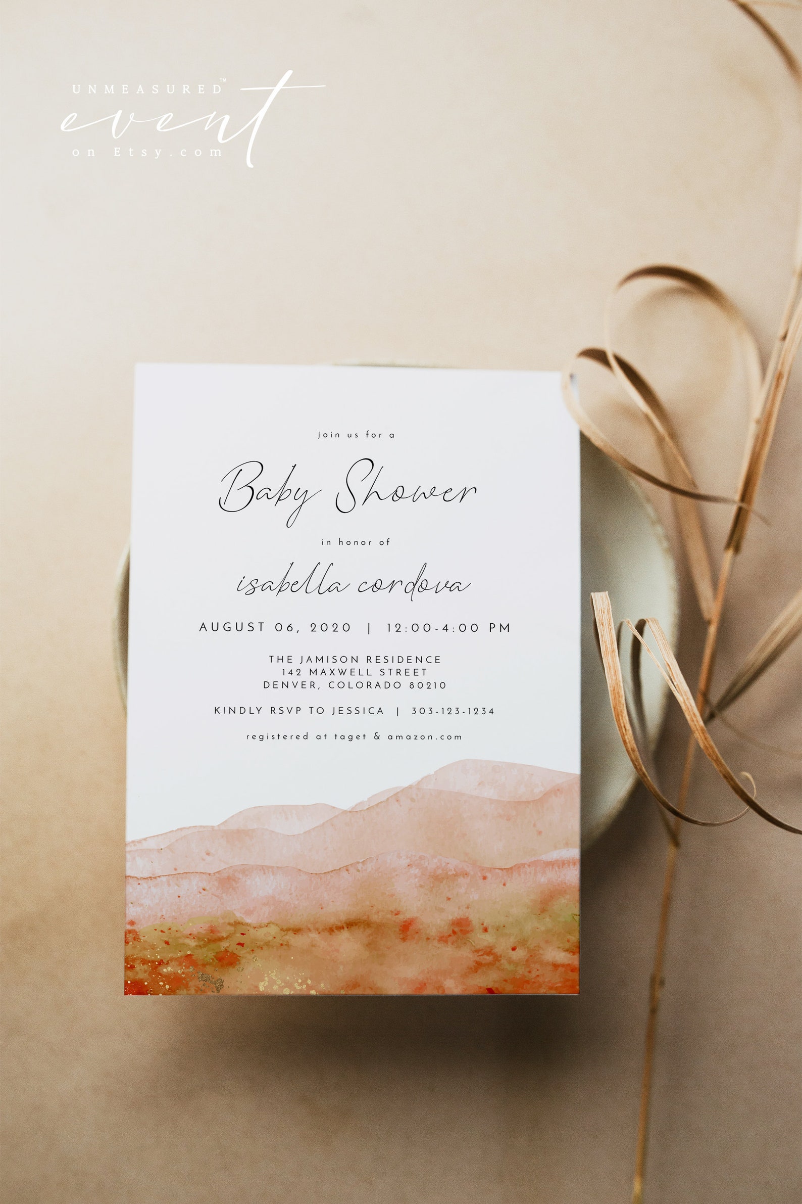 SONNY Burnt Orange Baby Shower Invitation Template, Rust Baby Shower ...
