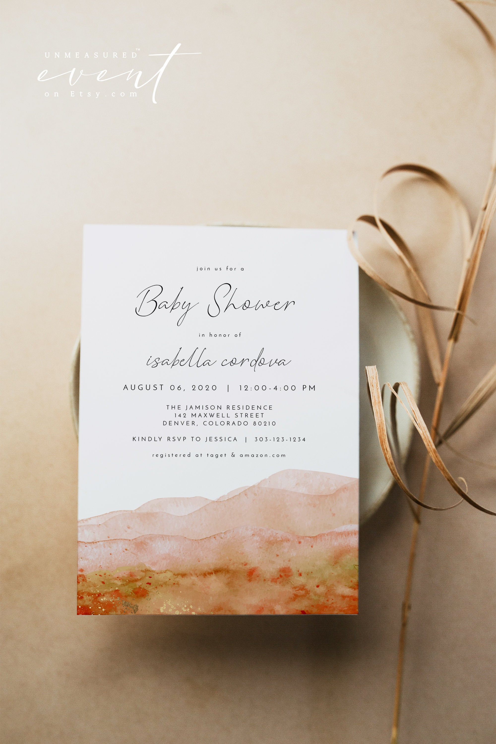 SONNY Burnt Orange Baby Shower Invitation Template, Rust Baby Shower ...