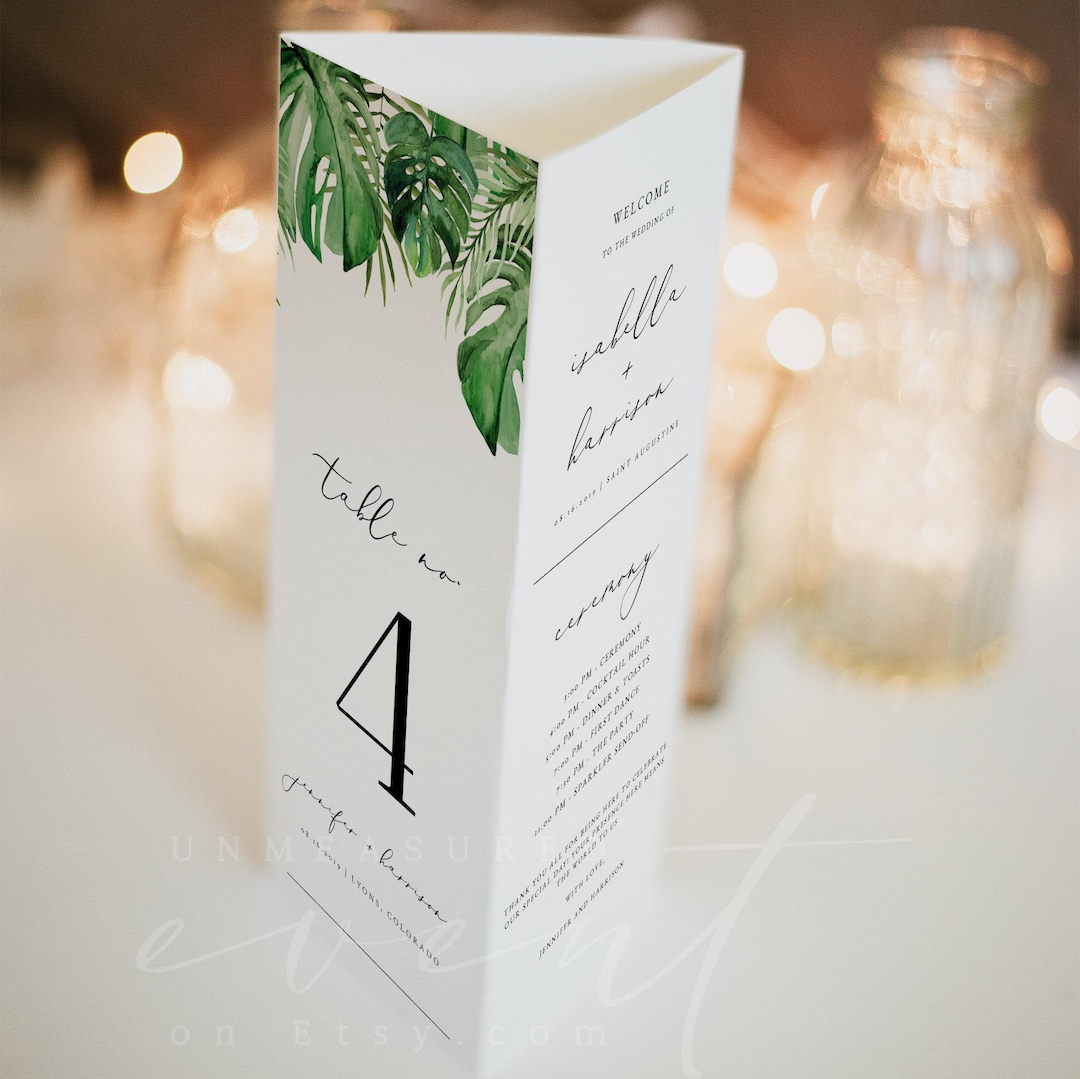 Trifold Table Number Template, Triangle Table Menu Template, Tropical ...