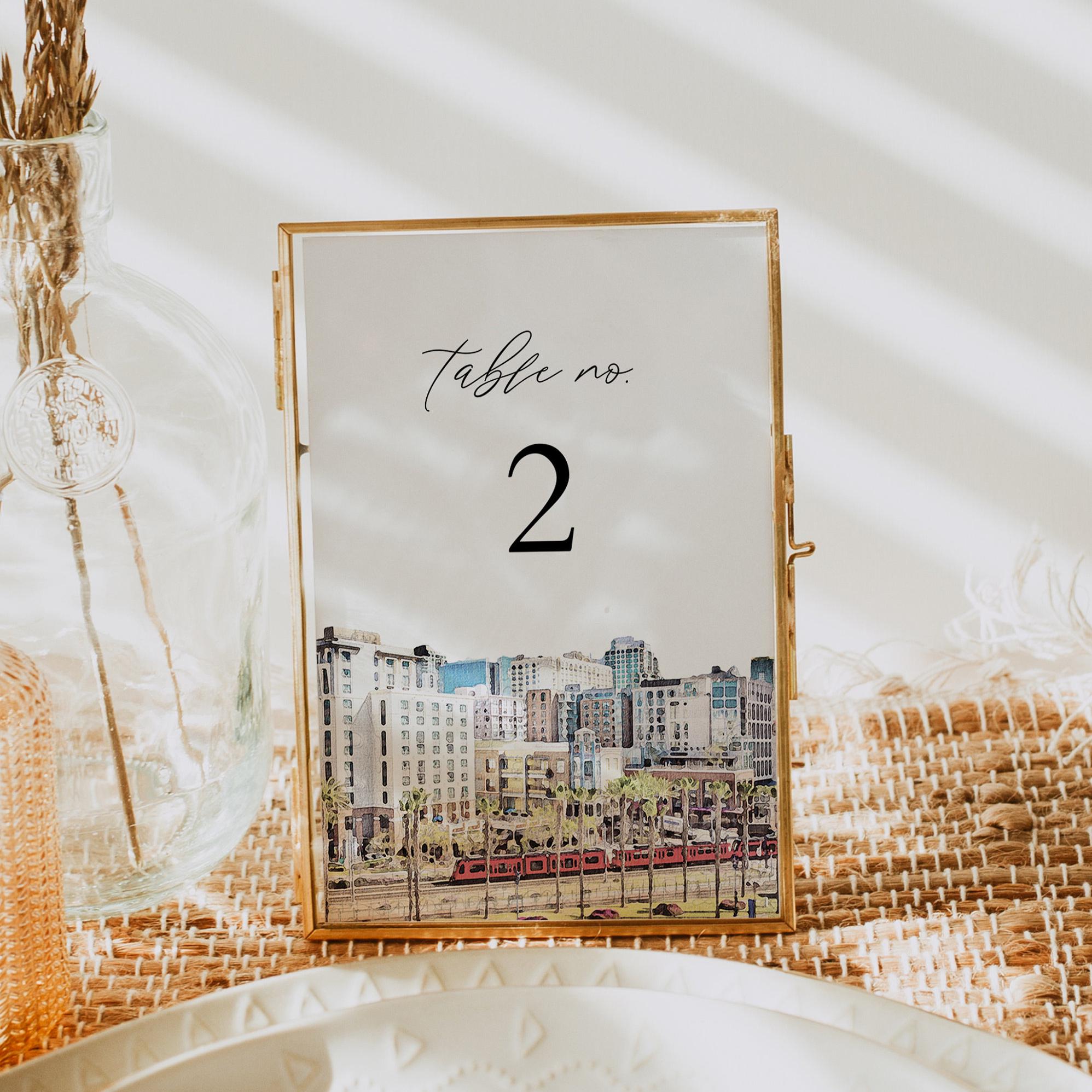 SAN DIEGO Table Number Template, San Diego California Skyline Wedding ...