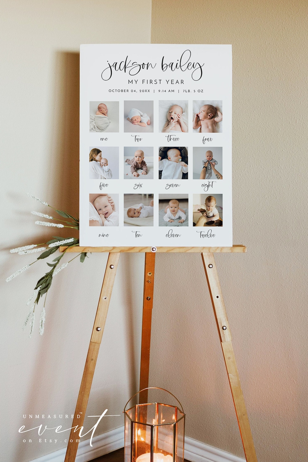 Baby's First Year Photo Poster, Modern First Birthday Photo Sign ...