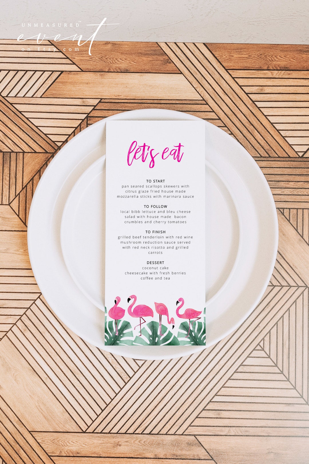 OAKLEY Flamingo Menu Card Template, Tropical Bachelorette Dinner Menu ...
