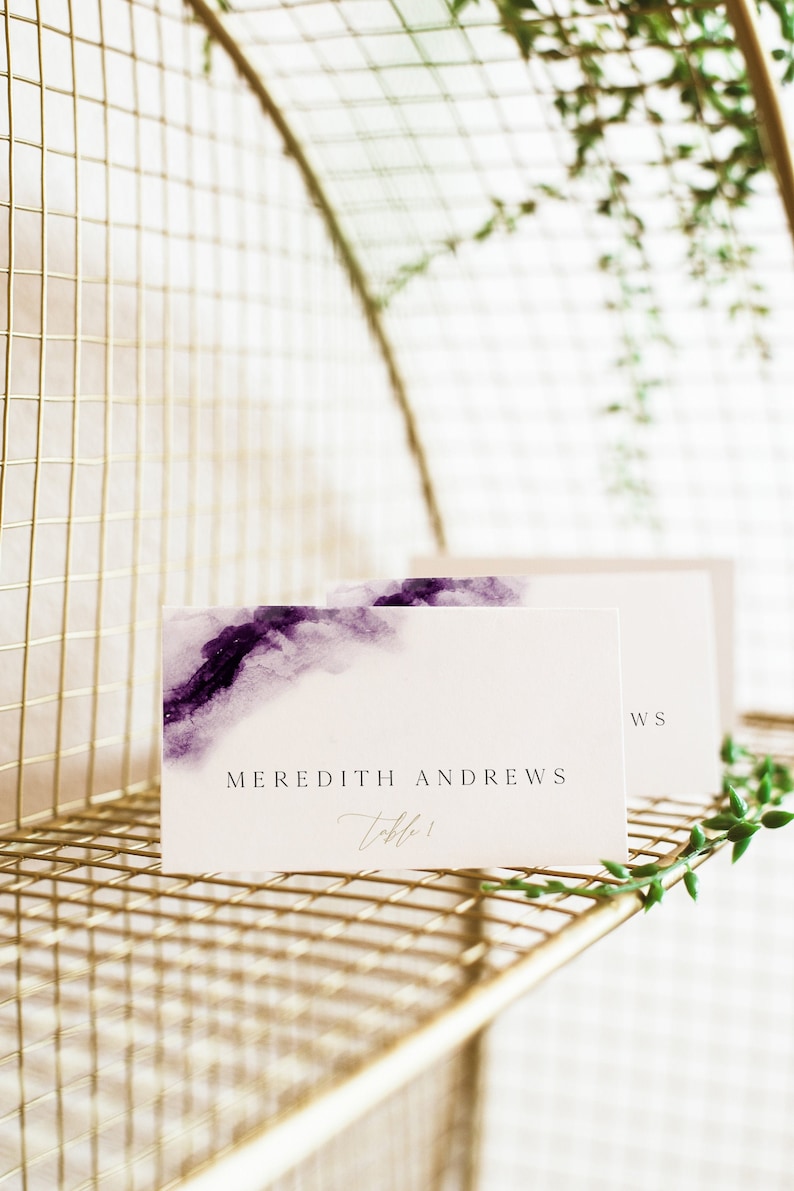 IRIS Purple Watercolor Wedding Place Card Template, Plum Wedding Place ...