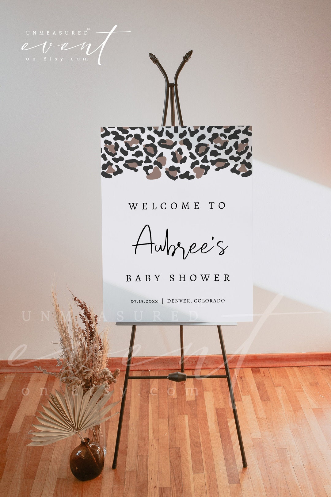 AUBREE Baby Shower Welcome Sign Template, Leopard Print Baby Shower ...