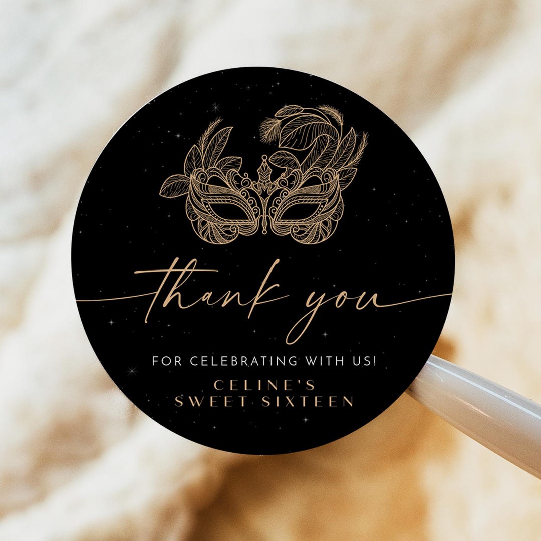 Masquerade Sticker Template, Round Favor Sticker Printable, Masked ...