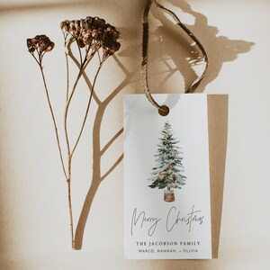Minimalist Christmas Gift Tag Template, Rustic Merry Christmas Tree ...