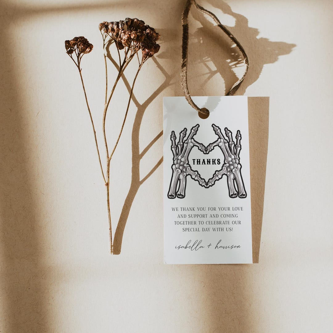 Wedding Favor Tag Printable, Skeleton Heart Hands Favor Tag, Til Death ...
