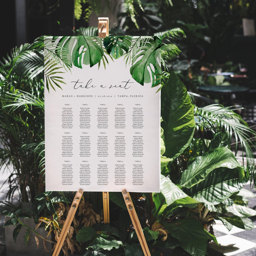 Tropical Wedding Table Seating Chart Template, Beach Wedding Seating ...