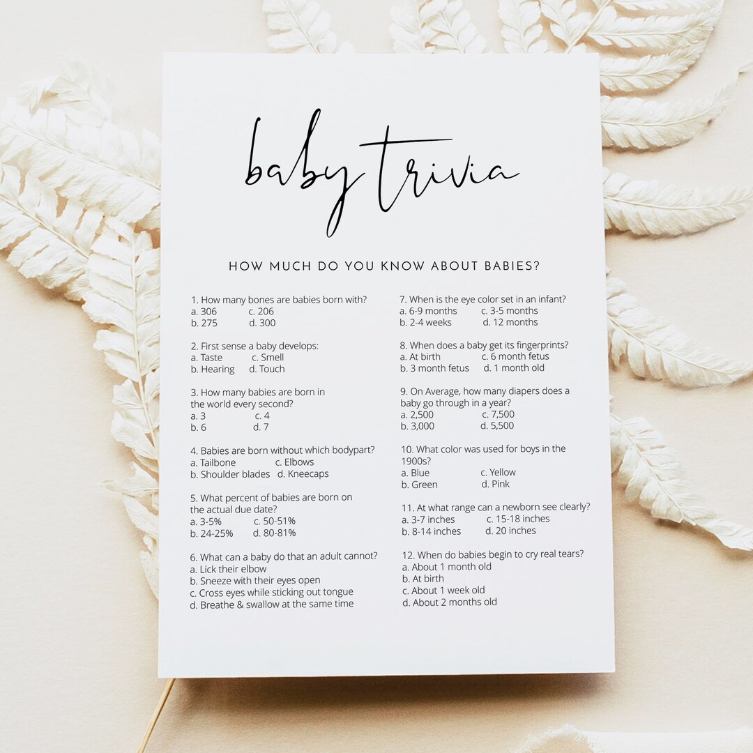ADELLA PRINTED + SHIPPED Baby Trivia Game, Baby Shower Games, Modern ...