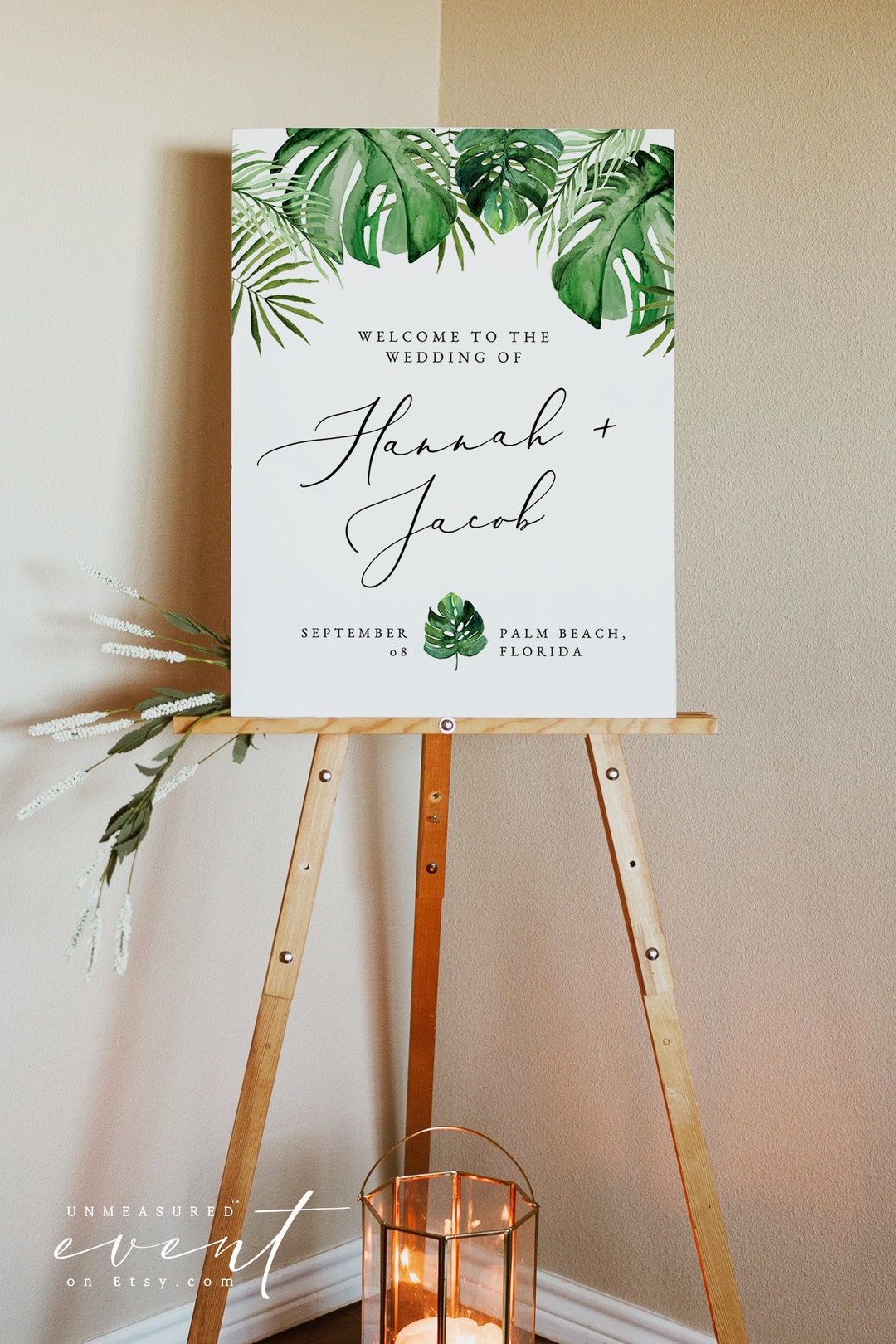 Tropical Wedding Welcome Sign Template, Palm Leaf Wedding Welcome Sign ...