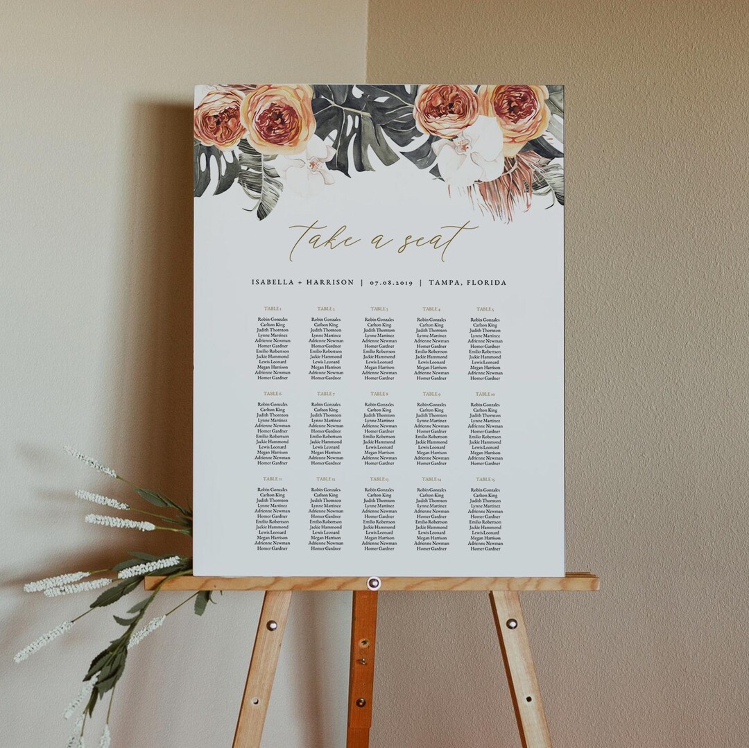 Terracotta Wedding Seating Chart Template, Tropical Seating Chart ...
