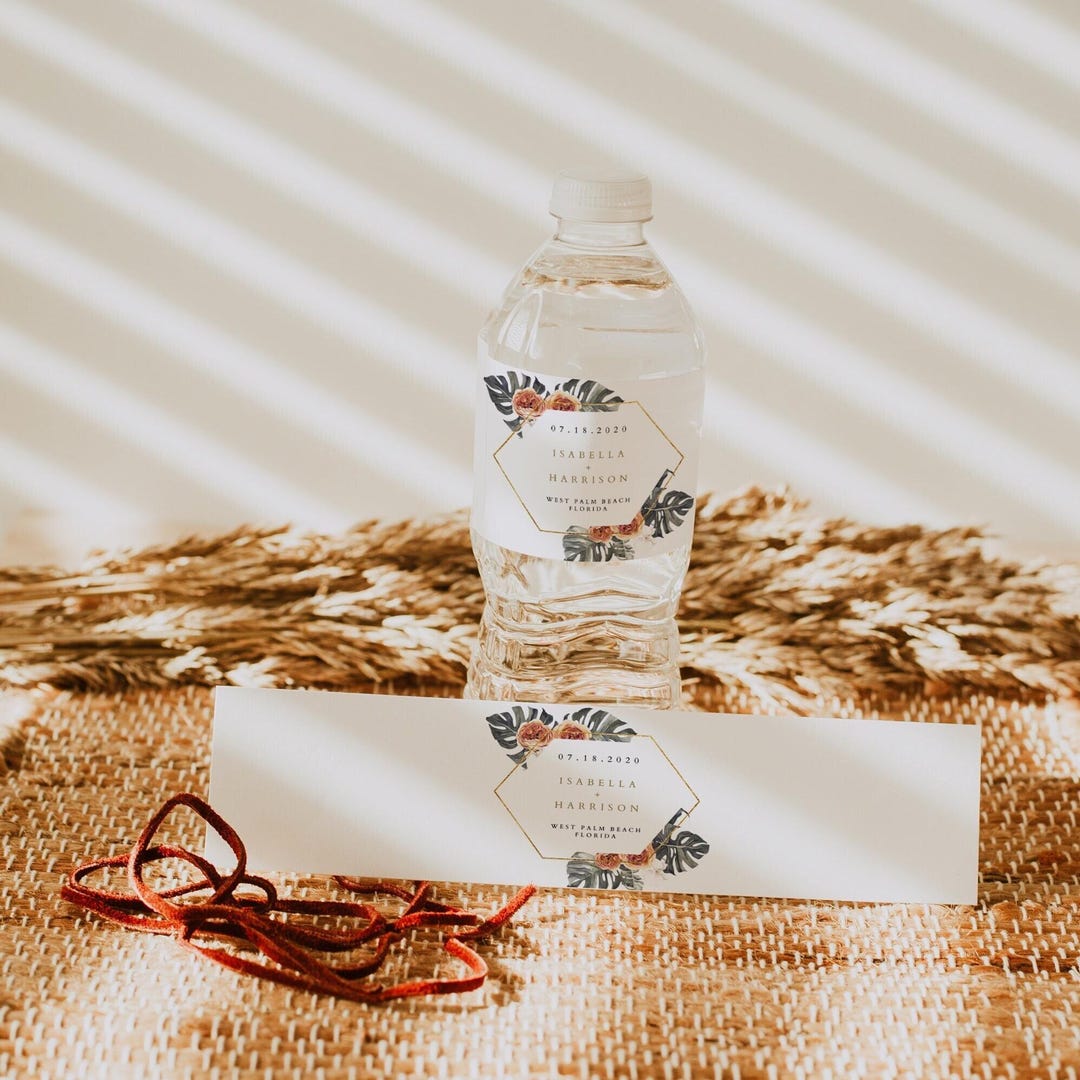 Wedding Water Bottle Label Template, Bohemian Printable Water Bottle ...