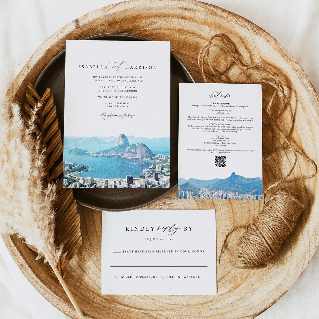 RIO DE JANEIRO Wedding Invitation Template Suite, Travel Themed Brazil ...