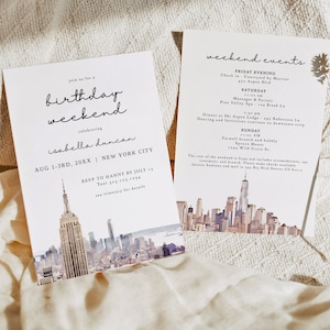 NEW YORK CITY Watercolor Skyline Birthday Weekend Invitation ...