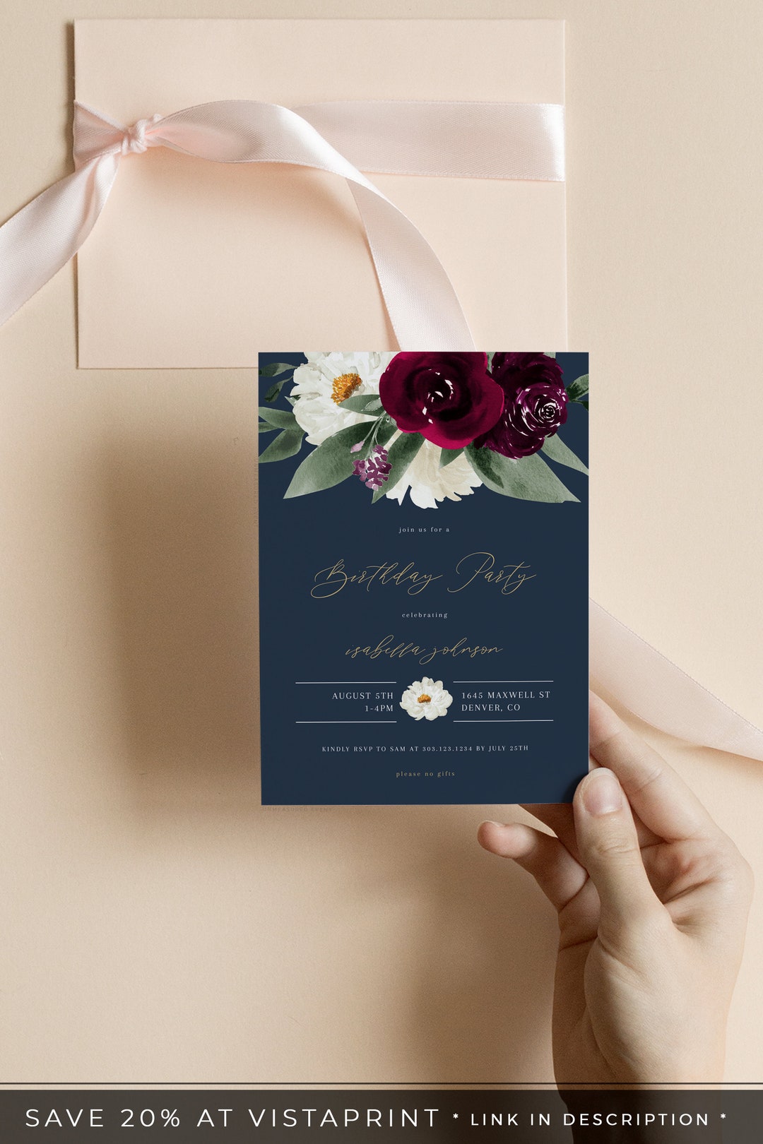 ROSA Bordeaux Birthday Invitation Template, Maroon Birthday Party ...