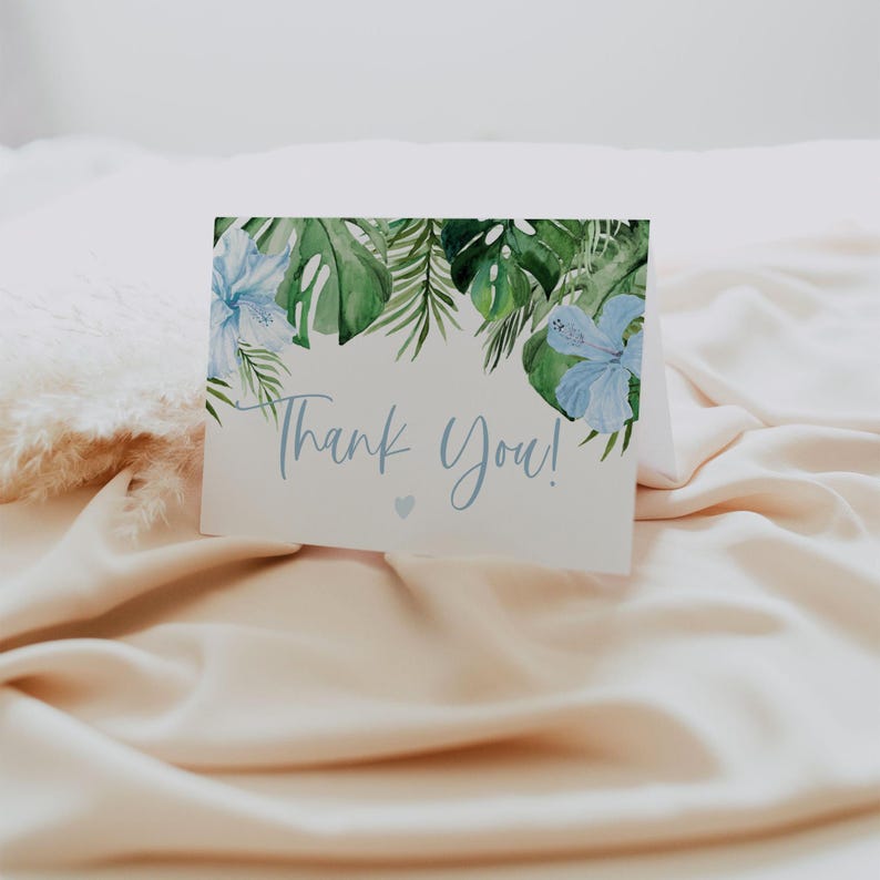 Tropical Thank You Card Template, Hibiscus Thank You Card, Palm Leaf ...
