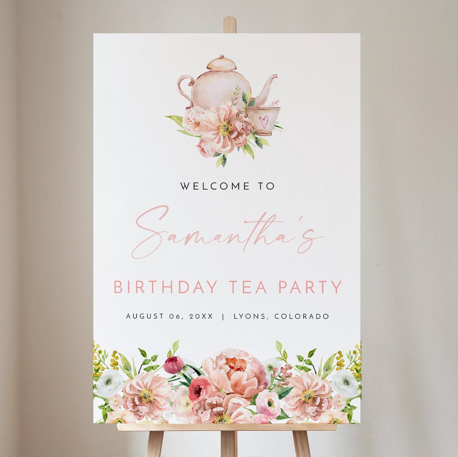 Birthday Tea Party Welcome Sign Template, 1st Birthday Welcome Sign ...