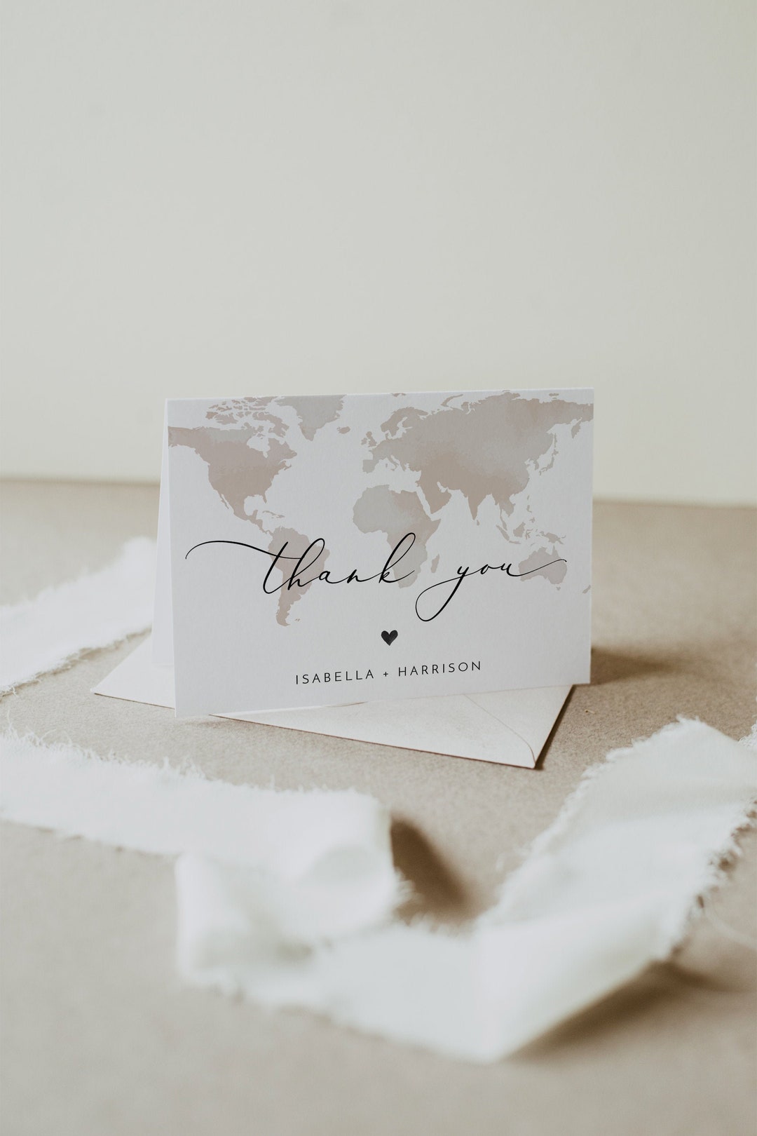 Watercolor Map Thank You Card Template, Destination Wedding Thank You ...
