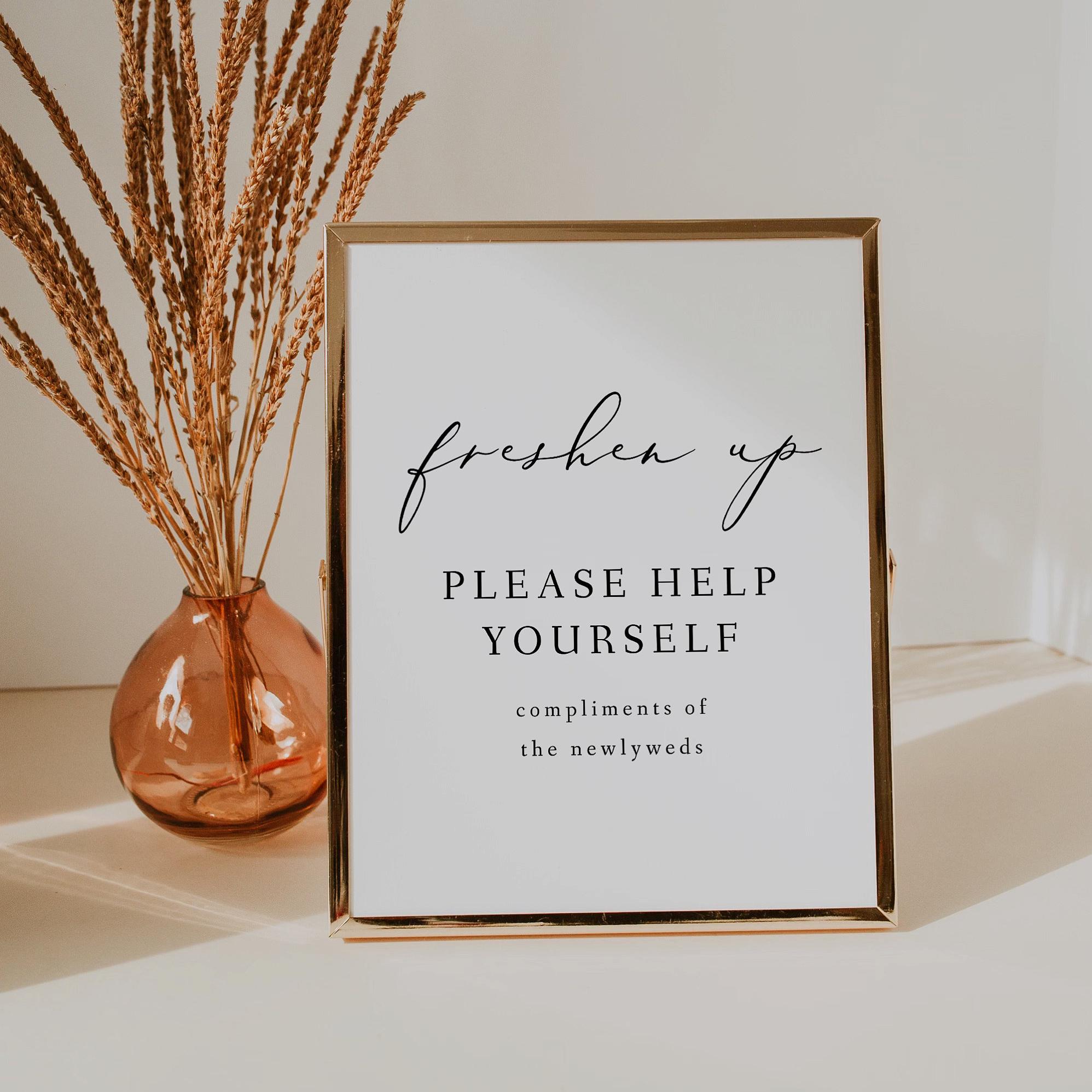 Minimalist Freshen up Sign Template, Elegant Wedding Bathroom Sign ...