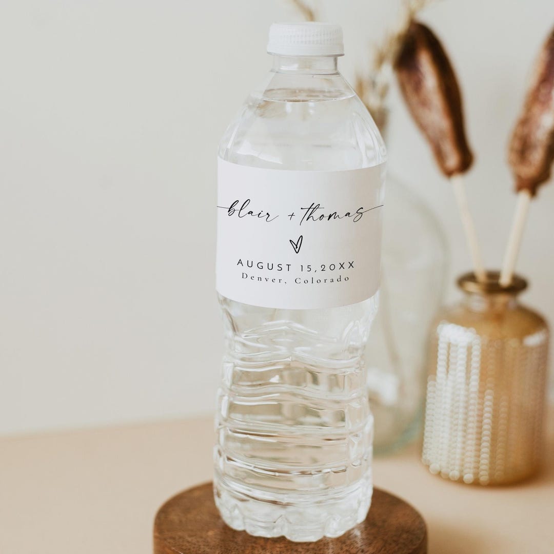 Modern Bohemian Script Wedding Water Bottle Label Template Printable ...