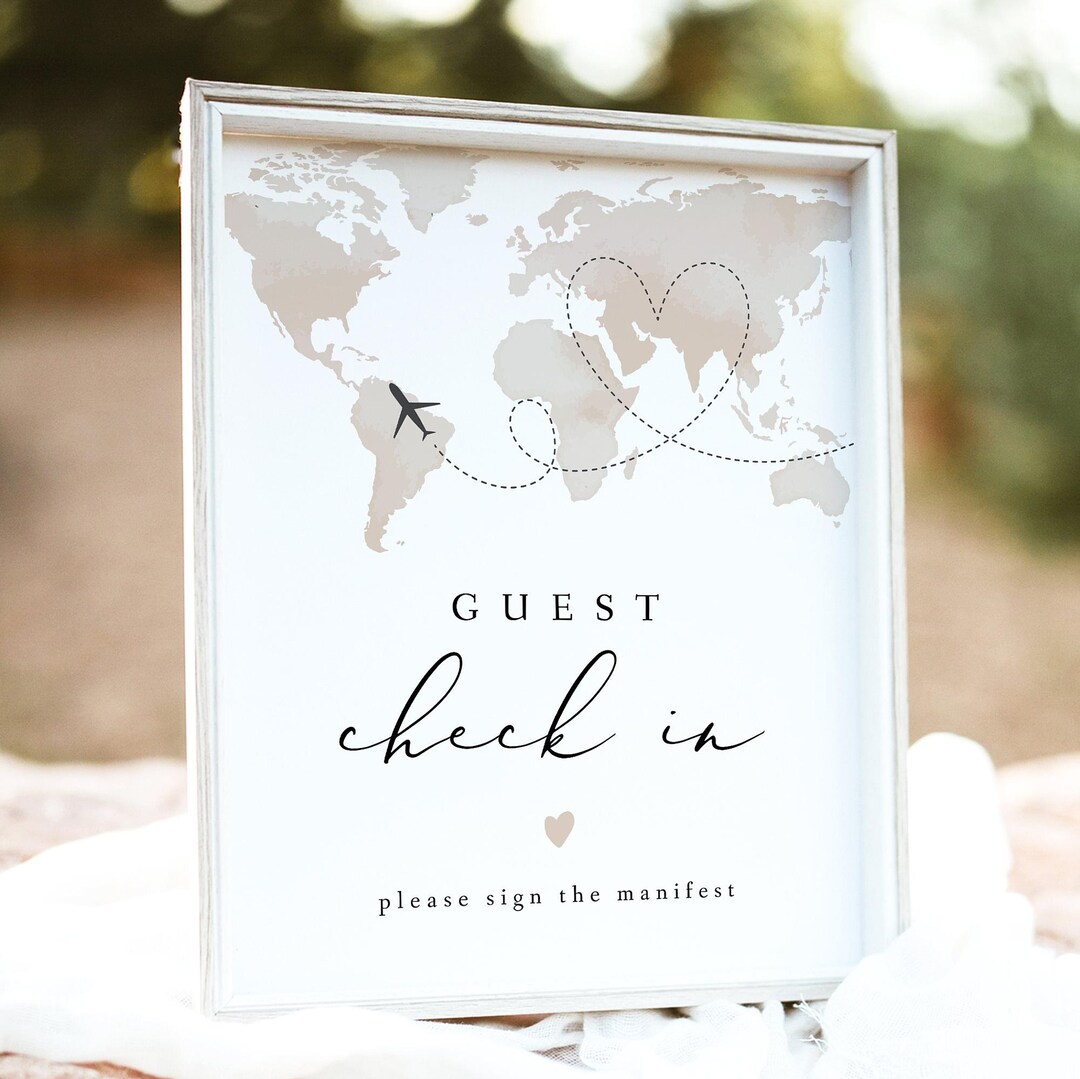 World Map Guest Check in Sign Template Airplane Birthday Party Signage ...