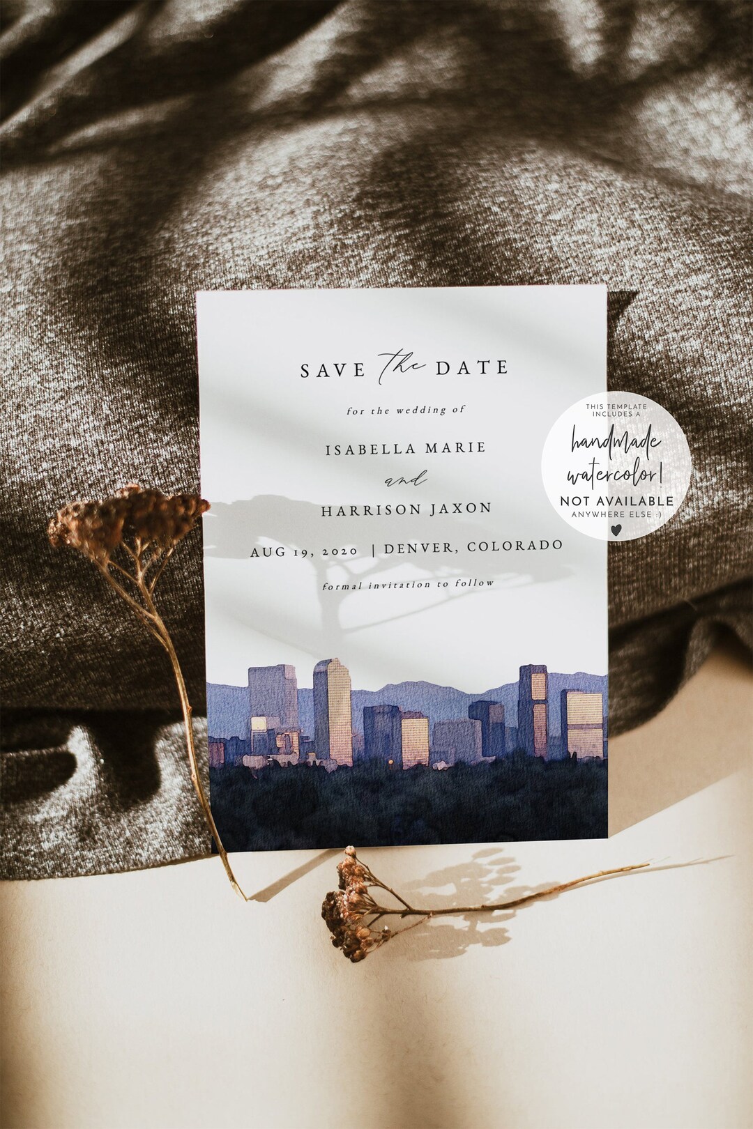 DENVER Save the Date Template, Watercolor Denver Save the Date Template, Colorado Wedding Save ...