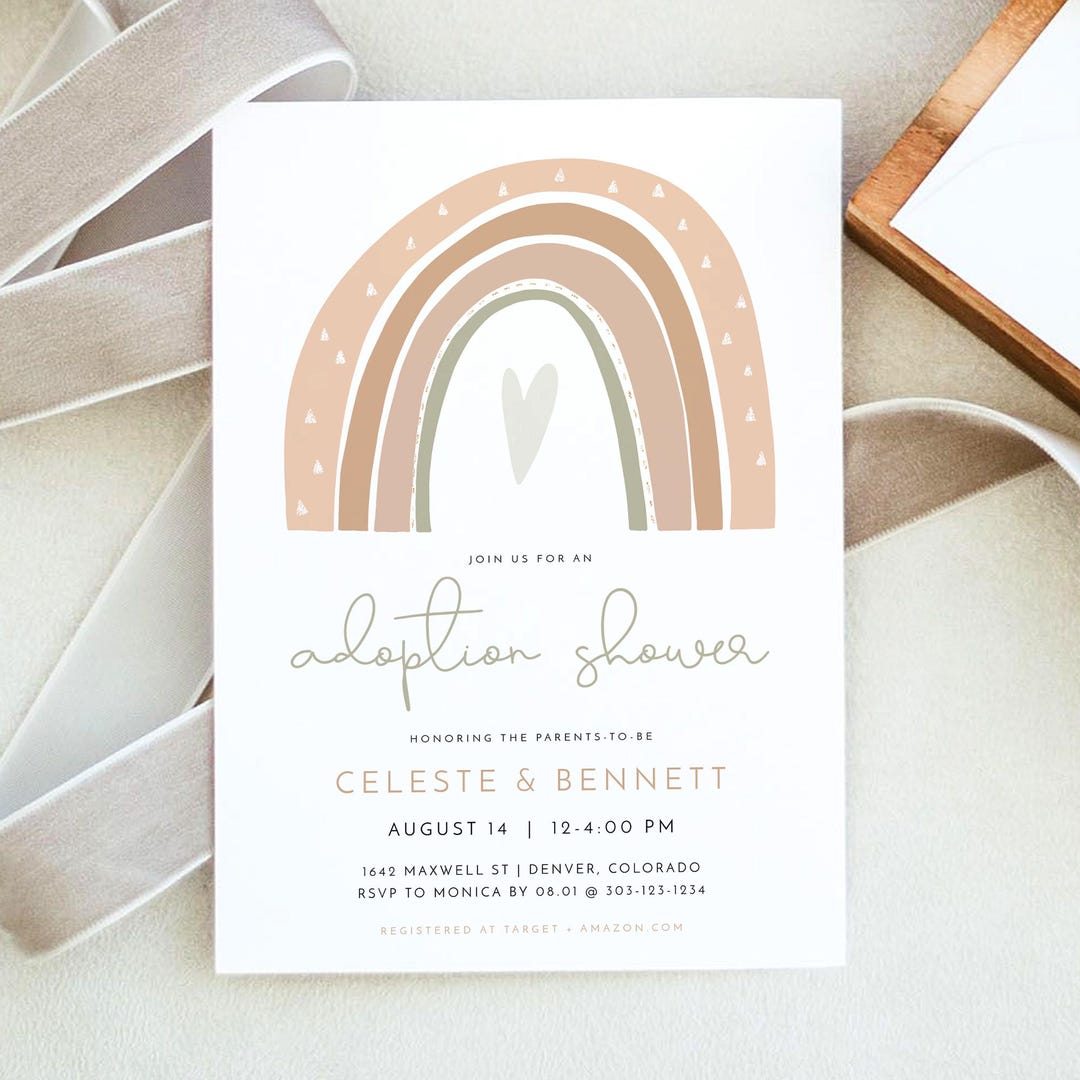 GITA Rainbow Adoption Shower Invitation, EDITABLE COLORS, Pastel ...