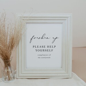 EVELYN Minimalist Freshen up Sign Template, Elegant Wedding Bathroom ...