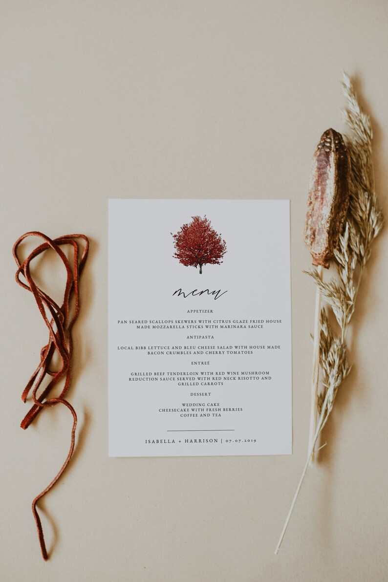 WREN Red Maple Menu Template Tree Menus Autumn Wedding Menu | Etsy
