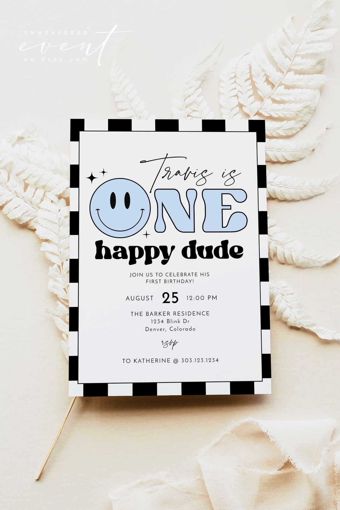 TRAVIS One Happy Dude Birthday Invitation Template, Happy Face Birthday ...
