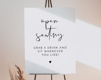 Minimalist Open Seating Sign, Wedding Printable No Assigned Seats Sign ...