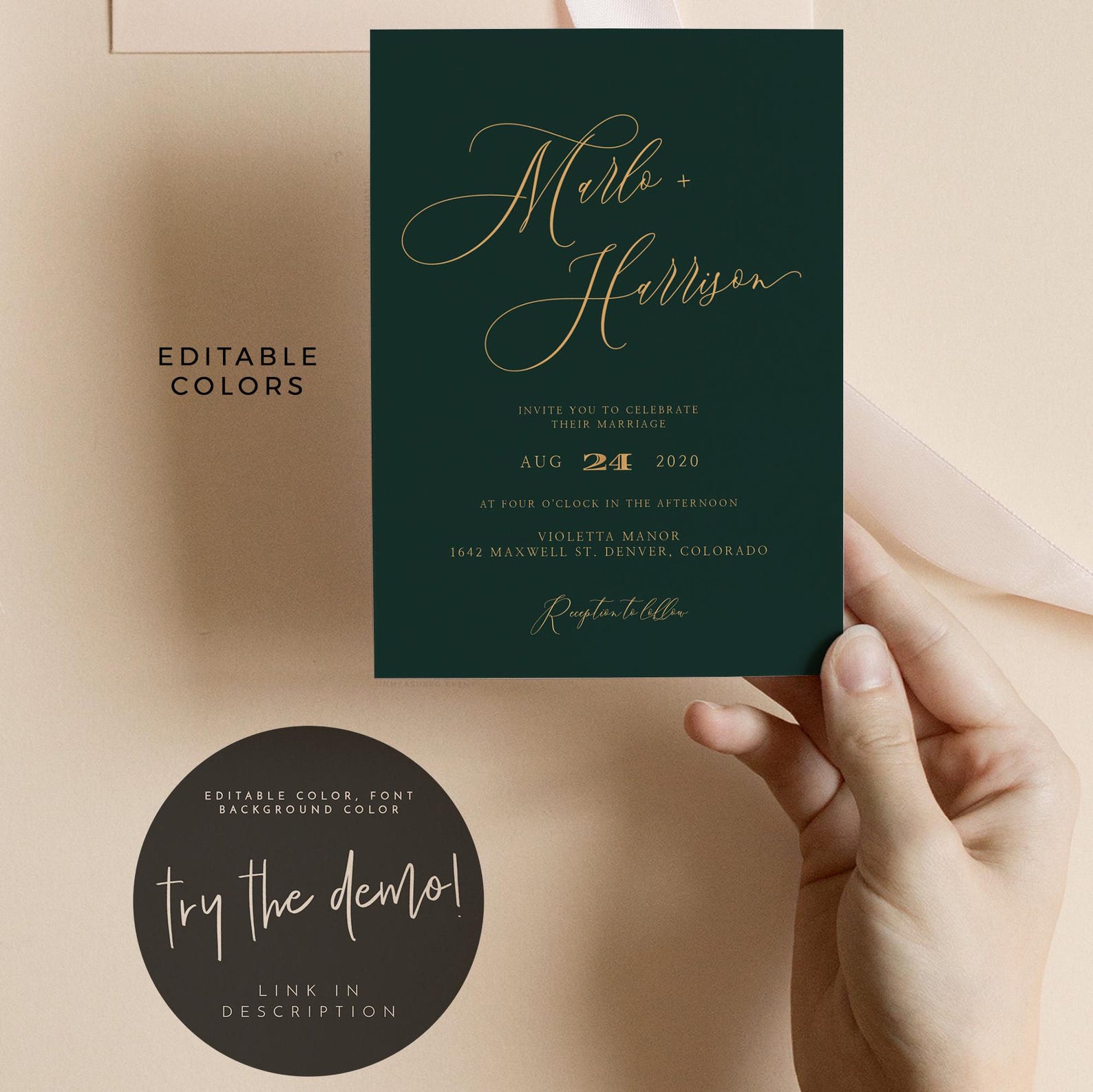 Navy and Gold Wedding Invitation Template Set, Gold Wedding Invites ...