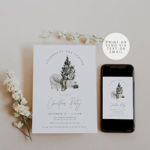 Minimalist Christmas Party Invitation Template, Modern Christmas Invite ...