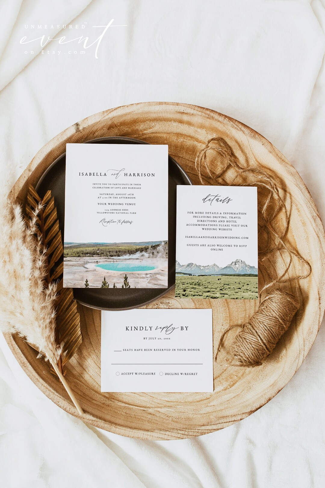 YELLOWSTONE NATIONAL PARK Wedding Invitation Template Suite, Mountain ...