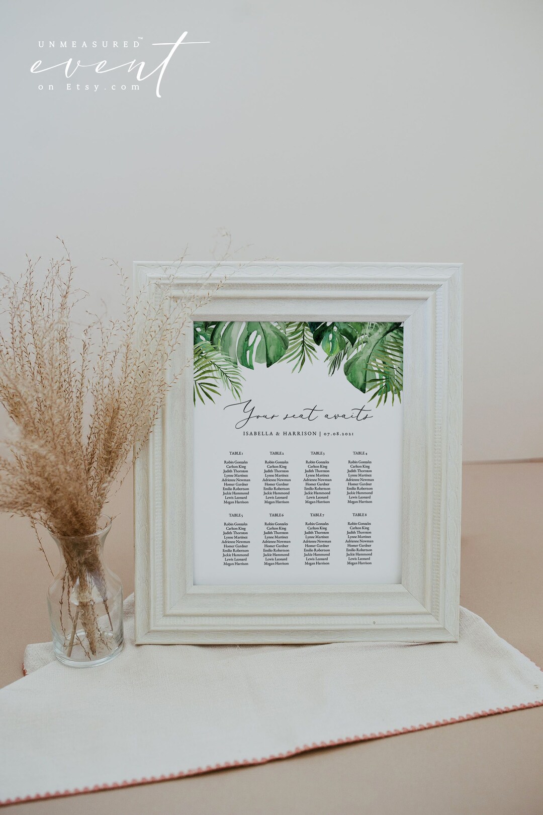 Tropical Wedding Table Seating Chart Template, Beach Wedding Seating ...