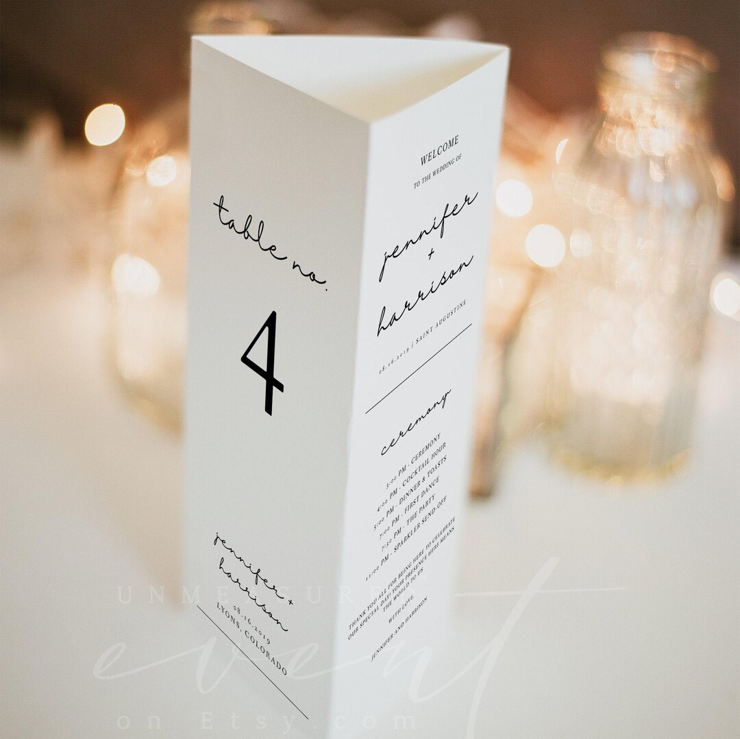 Trifold Table Number Template, Triangle Table Menu Template, Minimalist ...