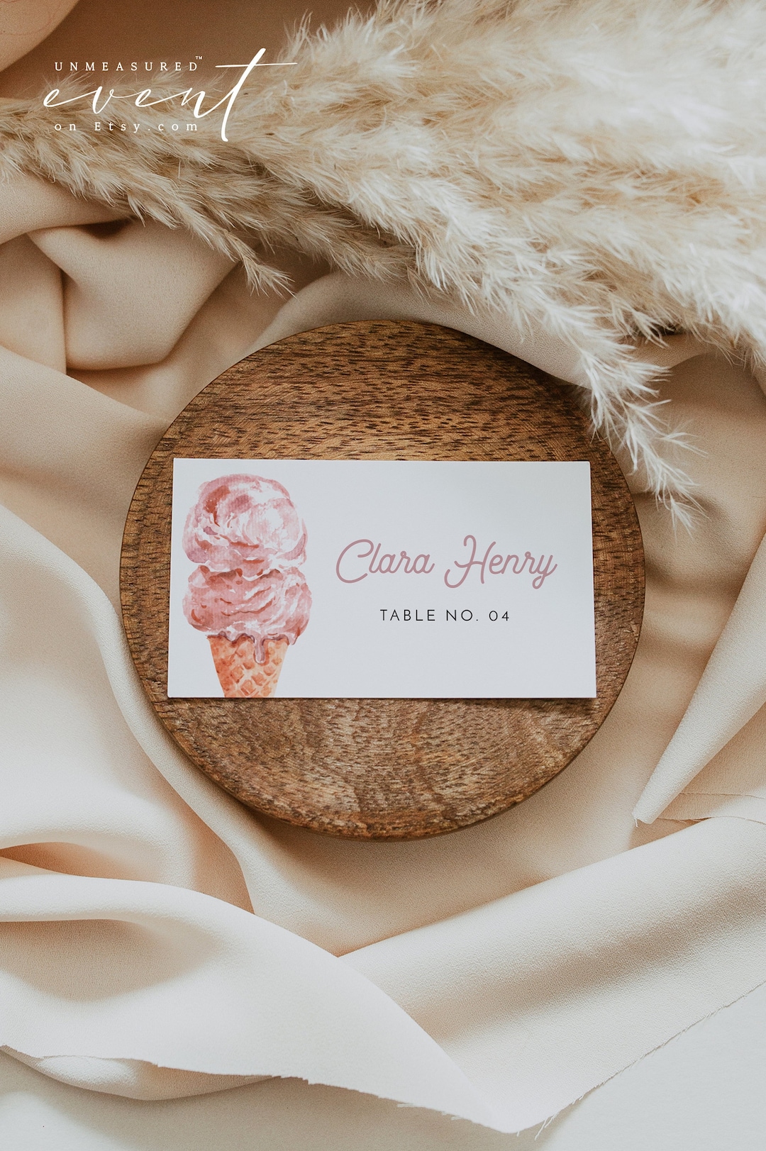 Place Card Template, Ice Cream Place Card, Bridal Shower Place Cards ...