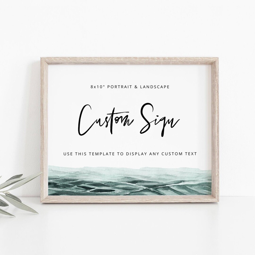 Custom 8x10" Sign Printable, Beach Wedding Signage, Ocean Editable ...