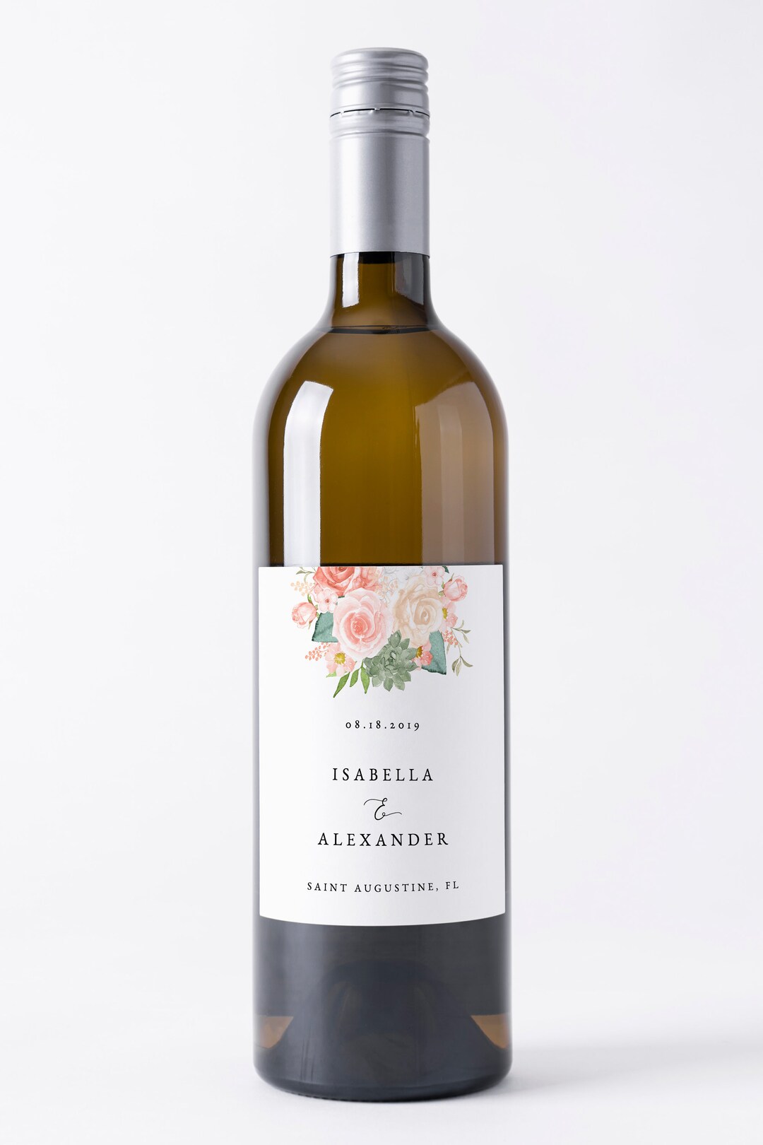FINLEY Blush Floral Wedding Wine Bottle Label Template - Etsy