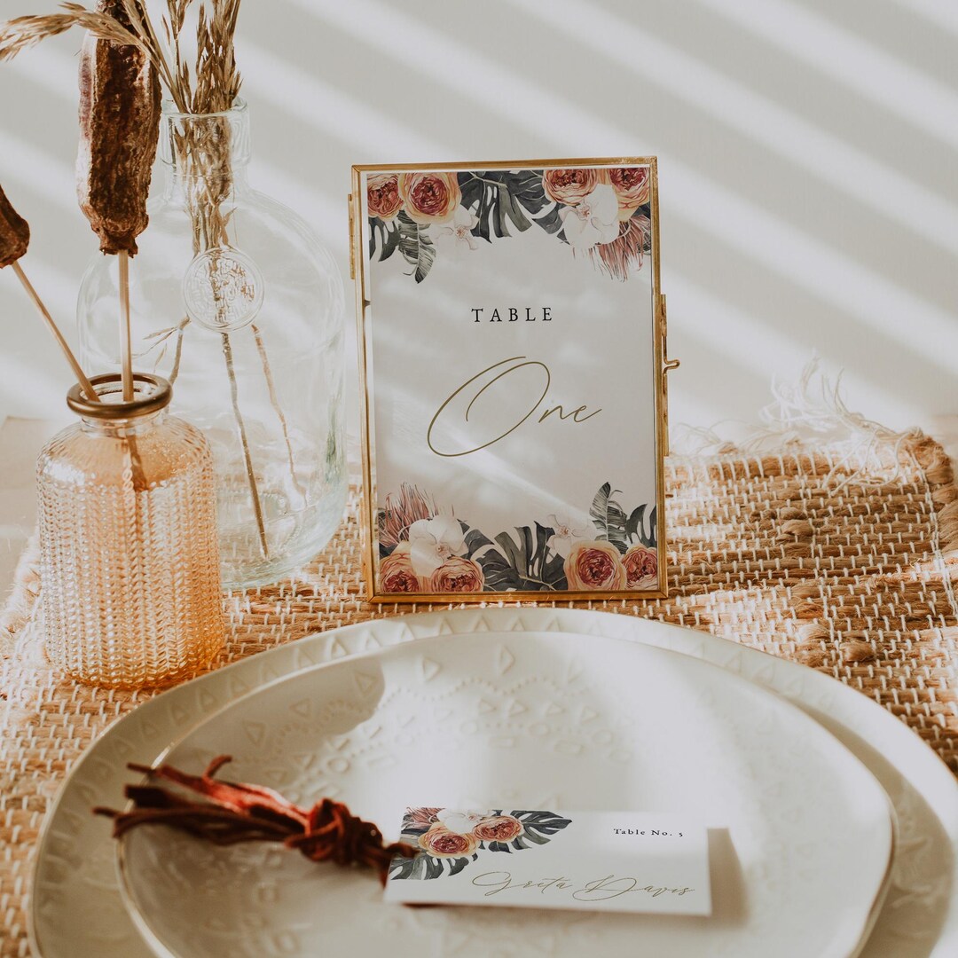 Terracotta Wedding Table Number Template, Burnt Orange Tropical Table ...