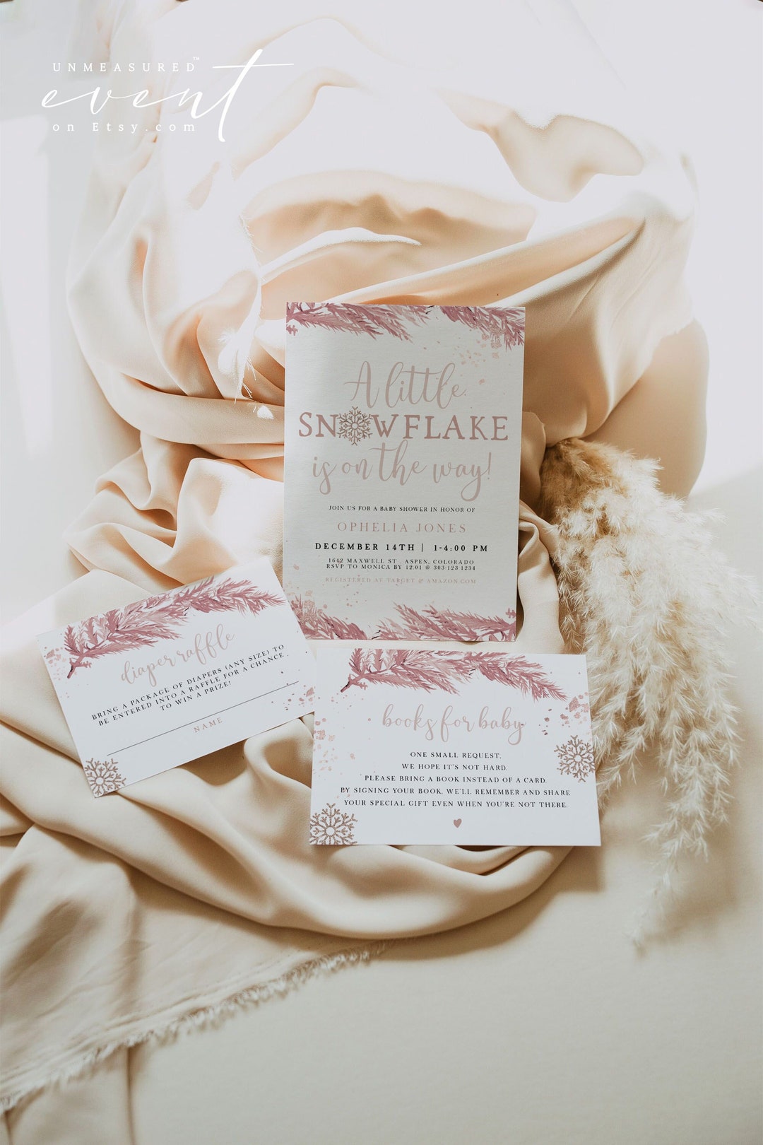 RORY Pink Winter Baby Shower Invitation Template Suite, Blush Little ...