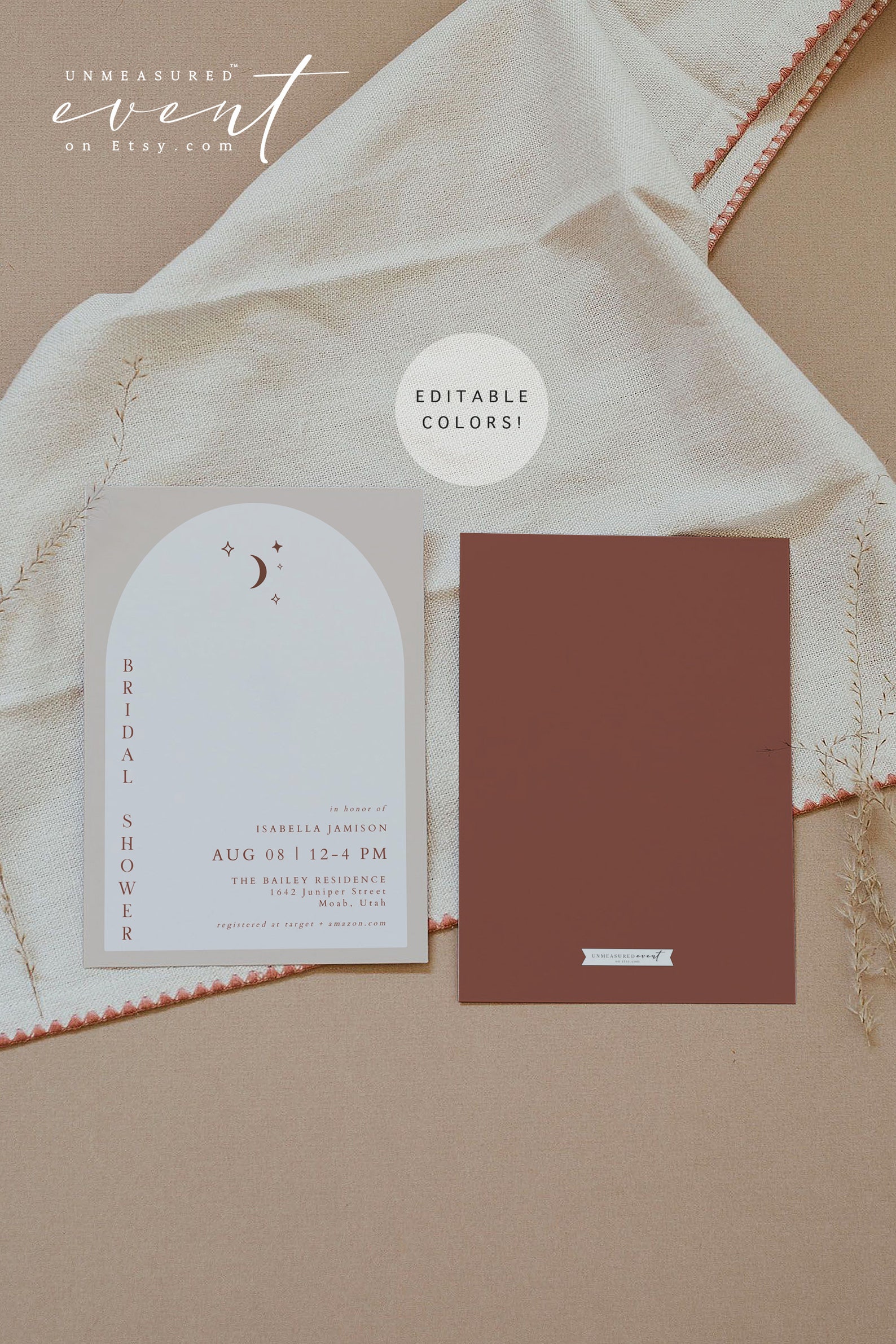 CELESTE Arched Bridal Shower Invitation Template, Boho Bridal Shower ...