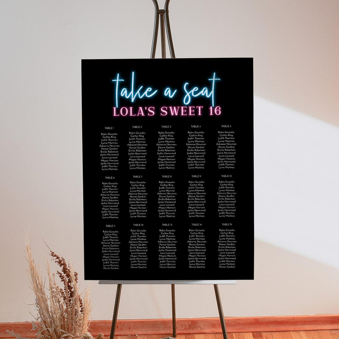 Neon Seating Chart Template, Glow Party Seating Chart Wedding, Let's ...